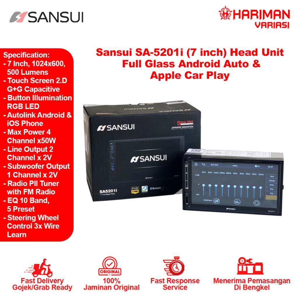 Jual Head Unit Double Din Deckless 7 inch SANSUI SA5201i MP5 Aplle Car ...