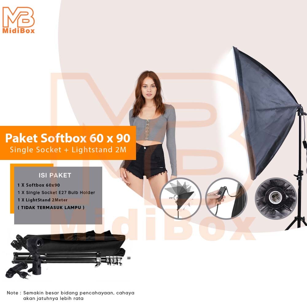 Jual Softbox Lighting Studio Midio A1 Single Socket Lampu Studio Foto Plus Light Stand Tripod ...