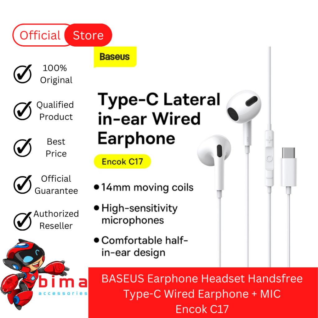 Jual BASEUS Earphone Headset Handsfree Type C with MIC Microphone Wired ...