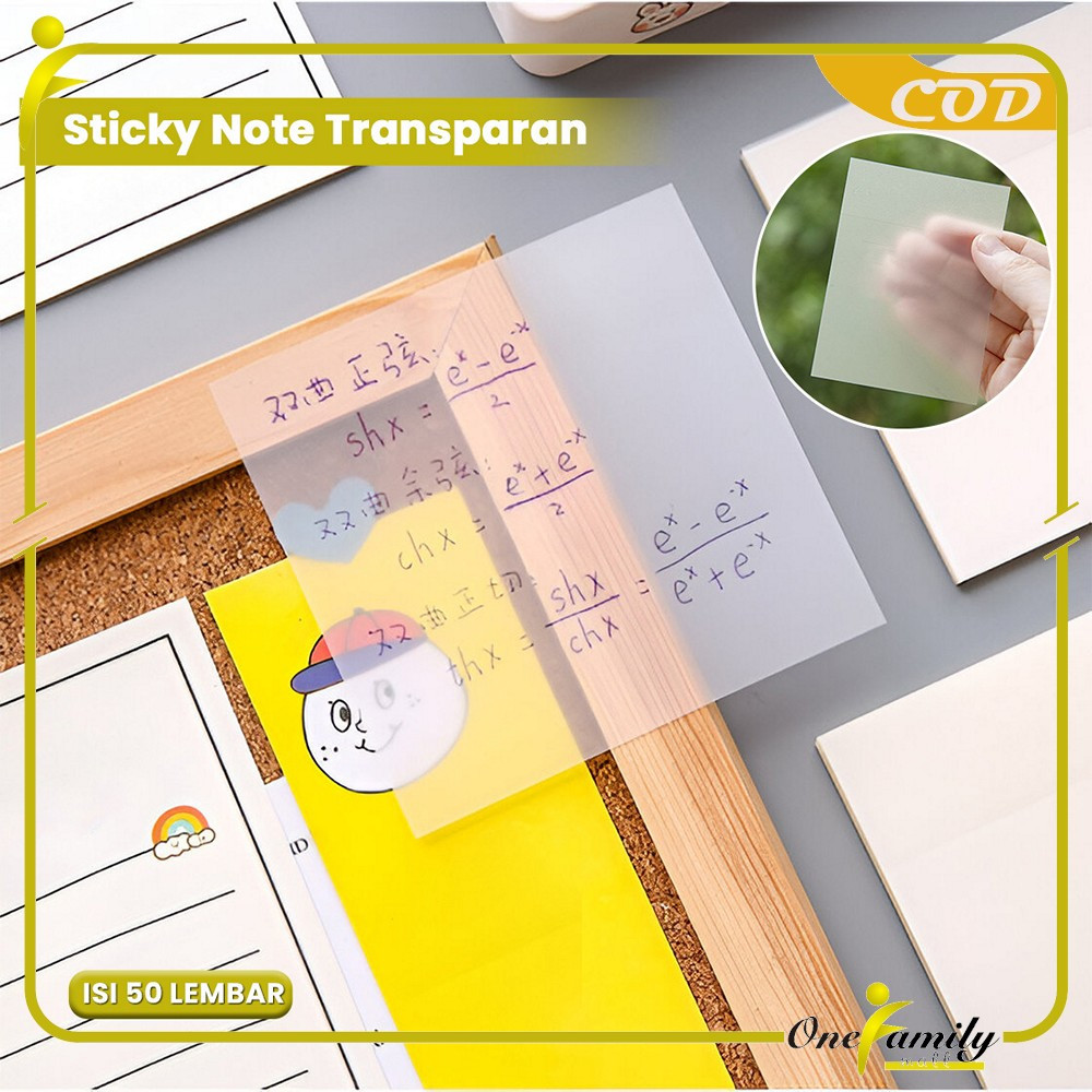 Jual ONE-A87 Sticky Note Transparan Isi 50 Lembar Waterproof Serbaguna ...