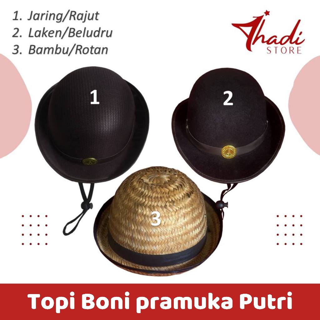 Jual Topi Boni LAKEN/JARING/JERAMI, Topi Pramuka Beludru/Rajut/Bambu ...