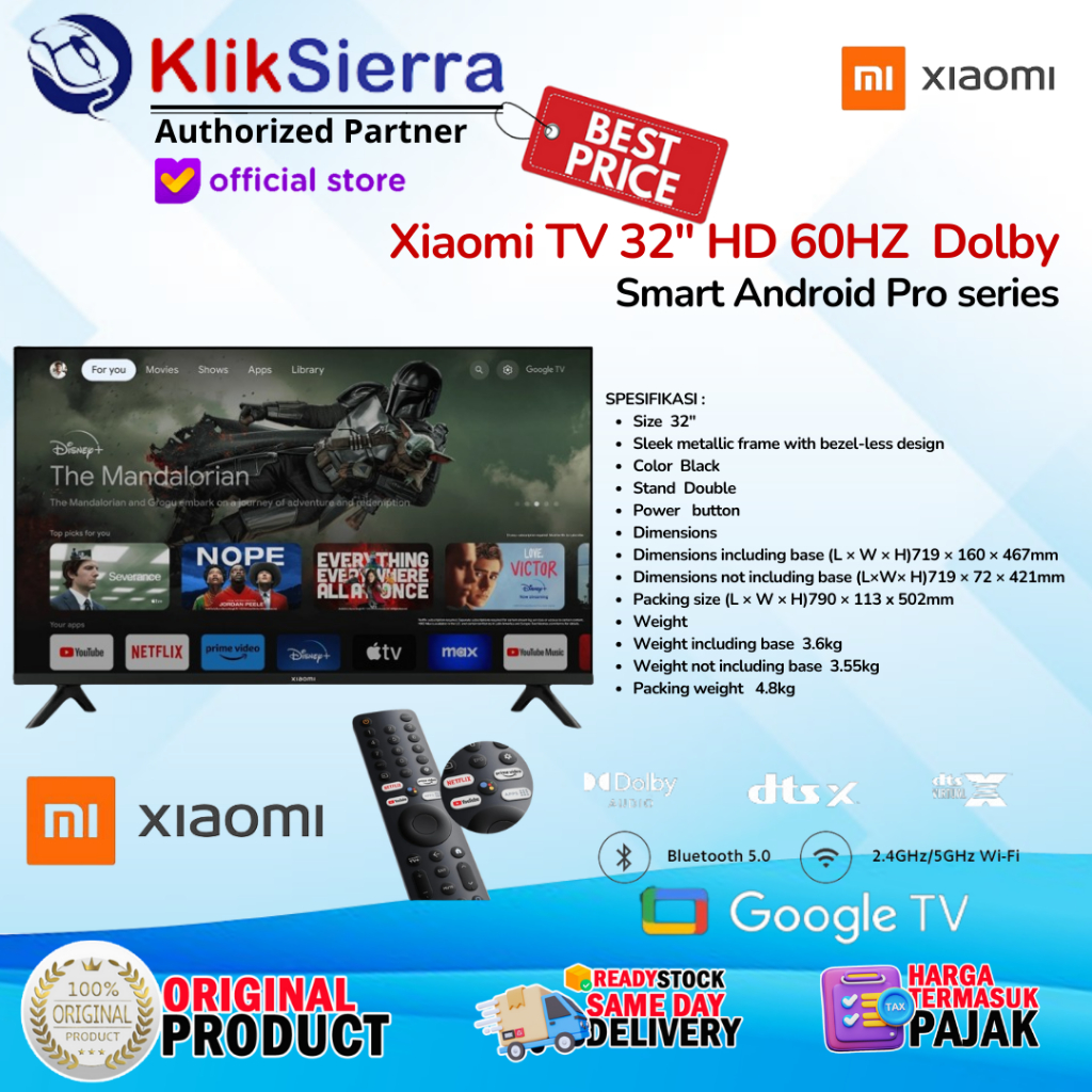 Jual Xiaomi Mi Google TV 32" HD 60Hz Dolby Smart Android A Pro Series ...