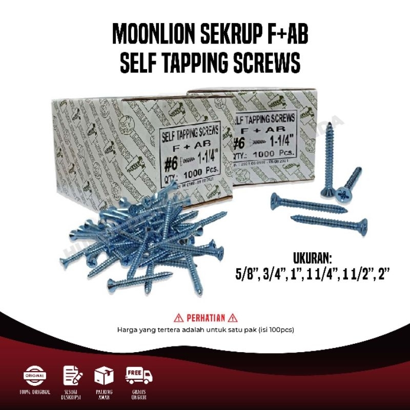 Jual (100 PCS) Sekrup Tap Tapping Screw Sekrup FAB FH Kepala Rata ...