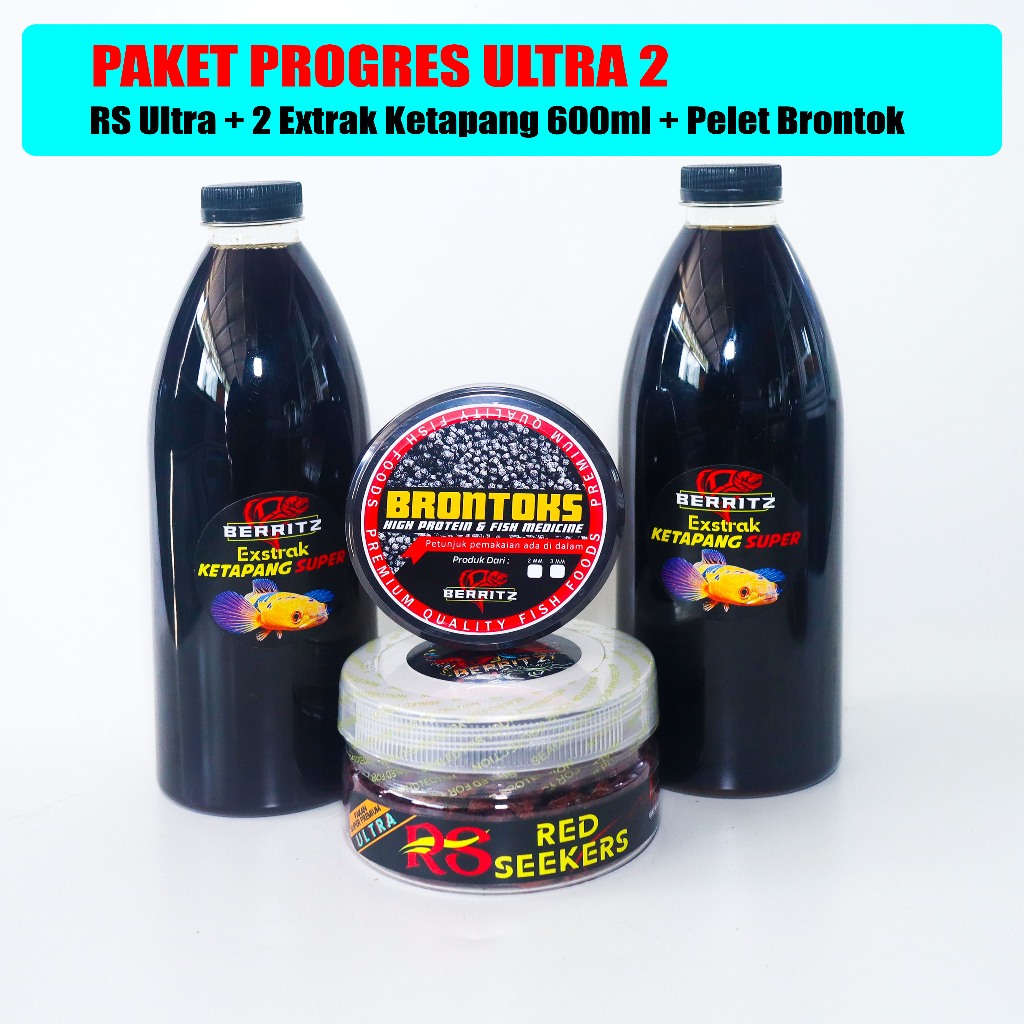 Jual PAKET PROGRES ULTRA 2 RS Ultra Extrak Ketapang dan Pelet Brontok Berritz [Pakan ikan channa ...