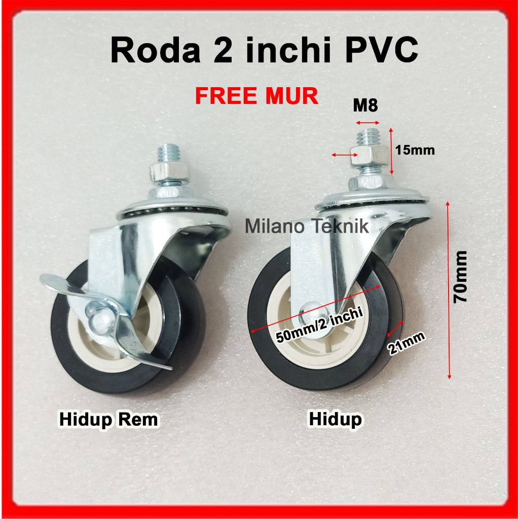 Jual Roda 2 inch PVC Baut+ MUR Screw Drat Nylon Furniture Troly Kastor ...