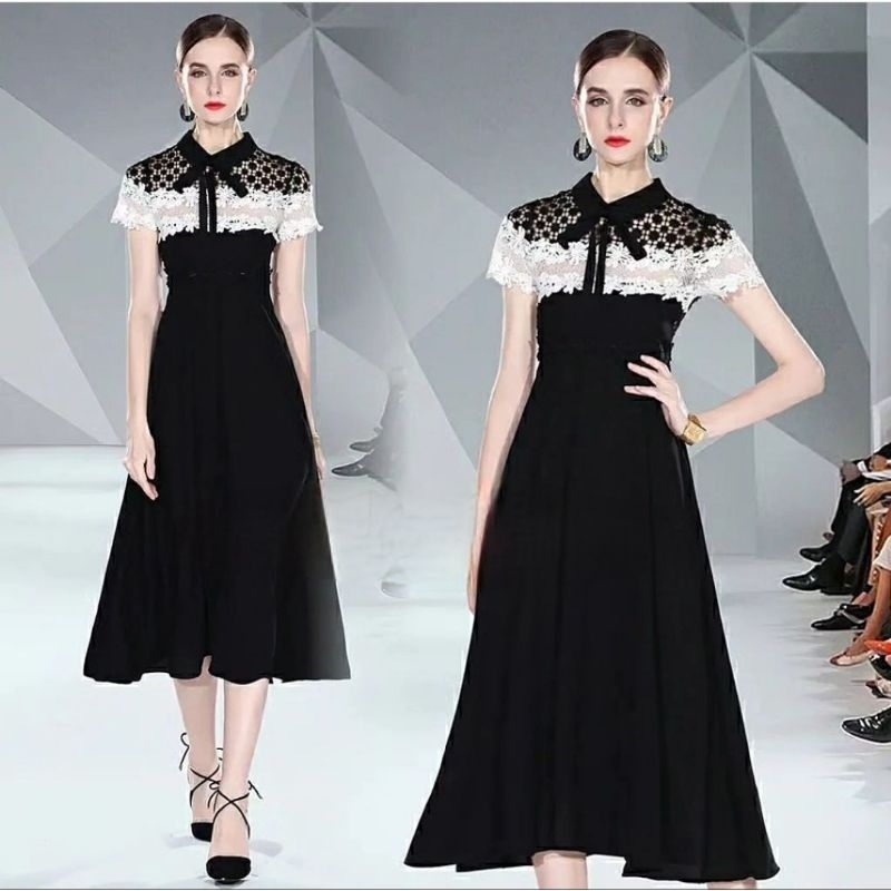 Jual self potrait lacey lace premium brocade brukat bruchat black dress ...