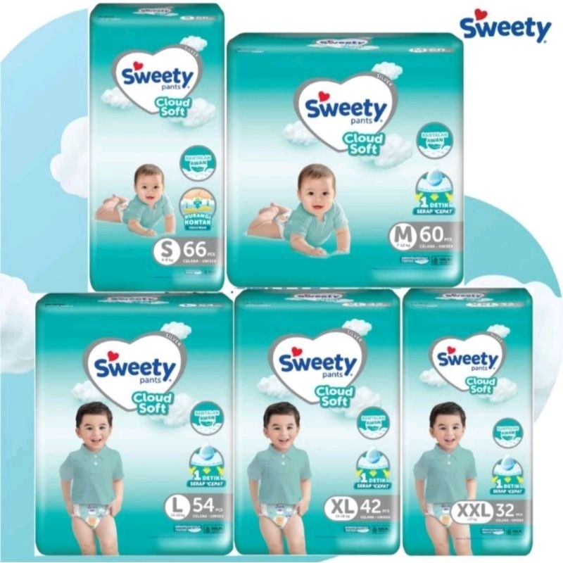 Jual DIAPERS SWEETY SILVER S66 M60 L54 XL42 XXL32 | Shopee Indonesia