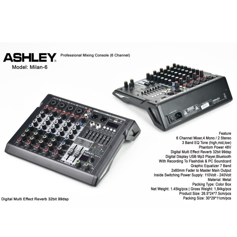 Jual Mixer Ashley Milan 6 Original 6 Channel With Bluetooth | Shopee ...