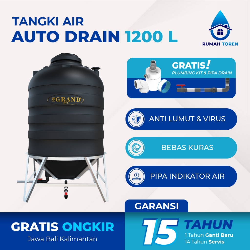 Jual Tangki Tandon Toren Grand Auto Drain 1200 L Bebas Kuras Anti Lumut ...