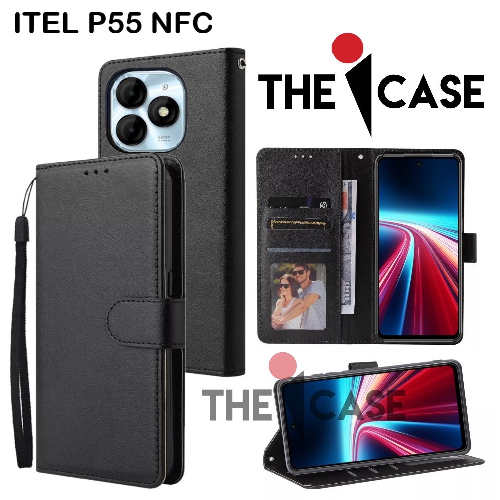 Jual Casing ITEL P55 NFC model flip buka tutup case kulit ada tempat foto dan kartu juga tali hp ...