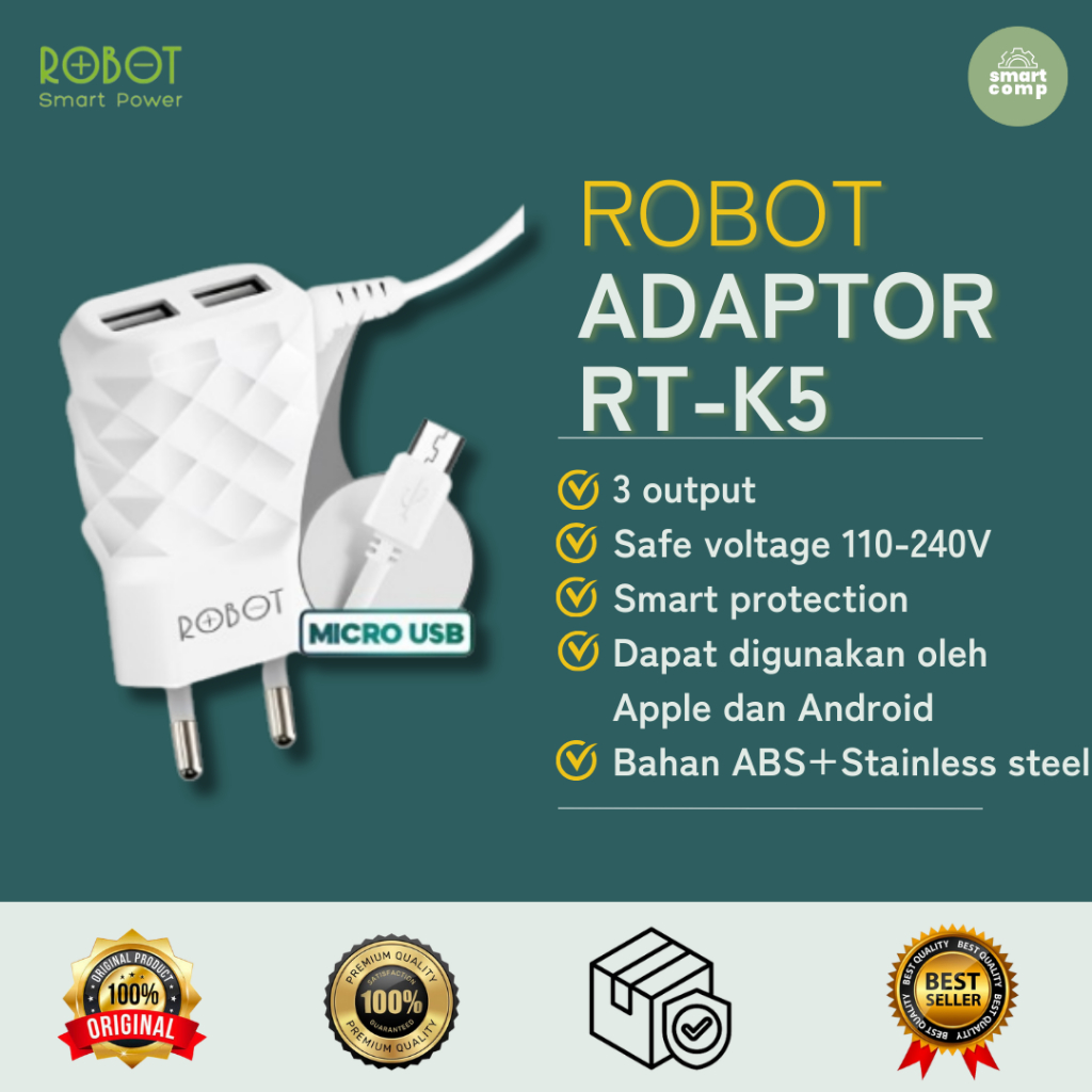 Jual Robot RT-K5 Dual USB Output 2.1A Adaptor Charger 3 Output RTK5 ...
