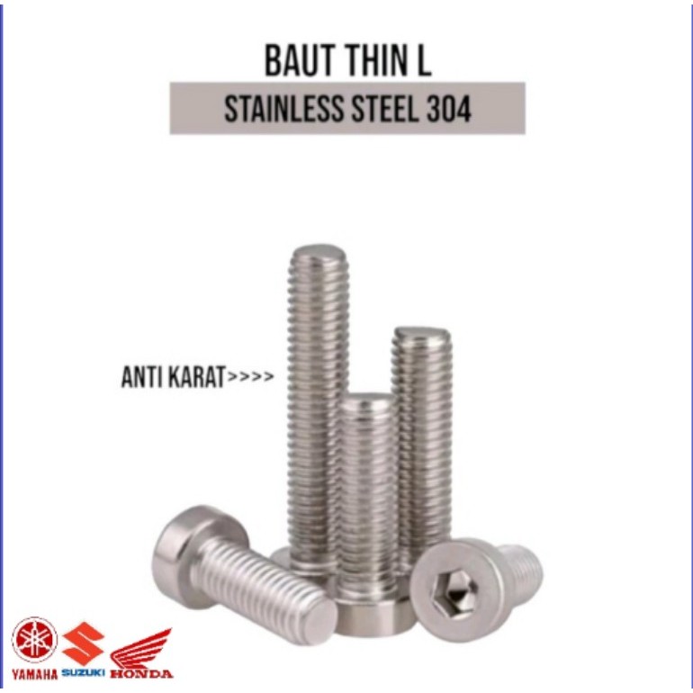 Jual 3PCS Baut Thin M8 x 20 mm Stainles 304 Baut L Low Head Anti Karat ...