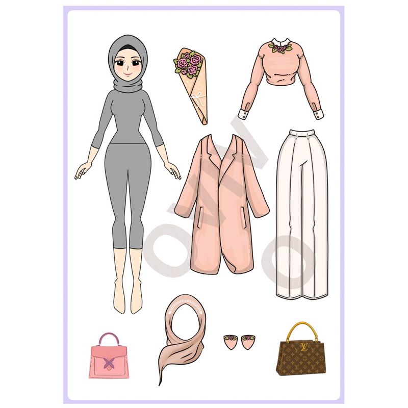 Jual [Pink] Hijab dan non hijab Bp bpan mainan orang orangan kertas ...