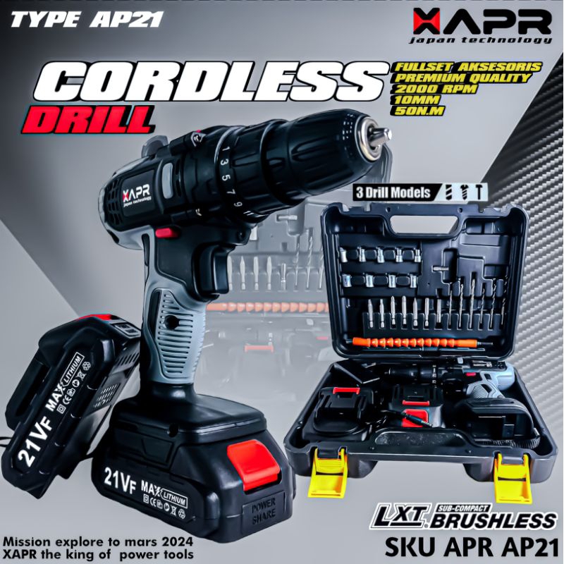 Jual Bor cordless BOR BATERAI 21V APR JAPAN type AP21 mesin bor baterai ...