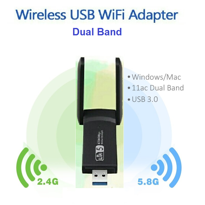 Jual Dual Band WiFi USB Dongle Adapter 802.11ac 2 Antena 2.4G/5G RTL ...