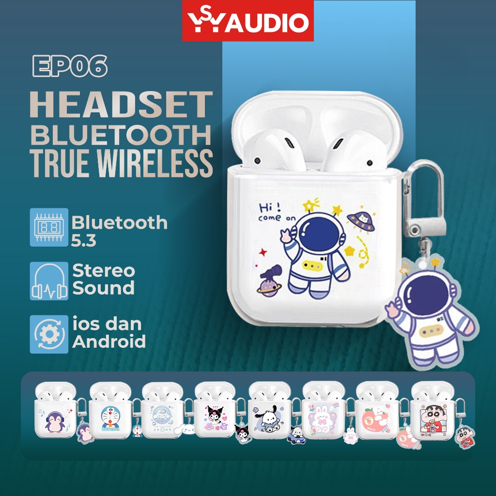 Jual YSYAUDIO i12 Headset Bluetooth Casing Kartun Lucu Transparan True ...