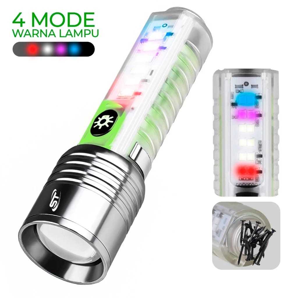 Jual SENTER LED MINI TRANSPARAN 520A - ZOOM JARAK JAUH - 8 MODE CAHAYA ...