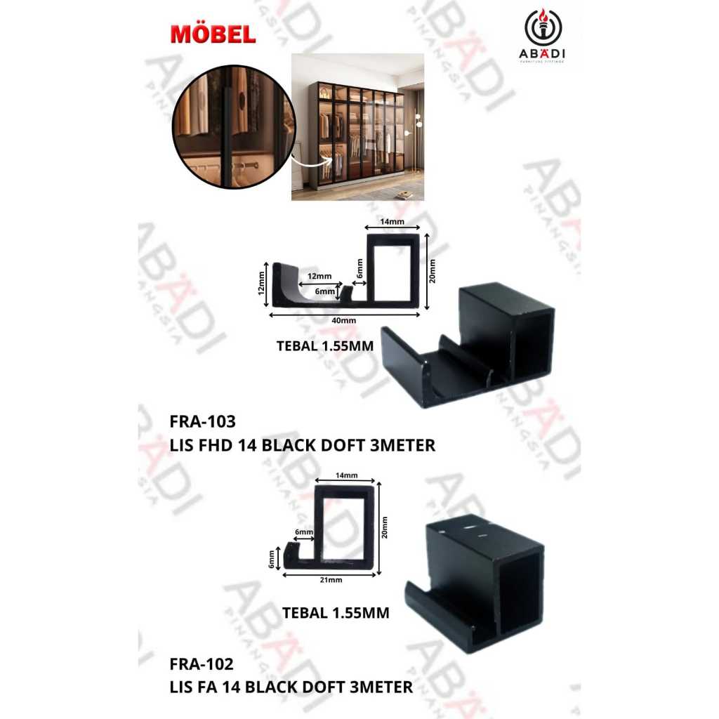 Jual Lis Frame Alumunium Tarikan Panjang Black Doft 3 Meter | Shopee ...
