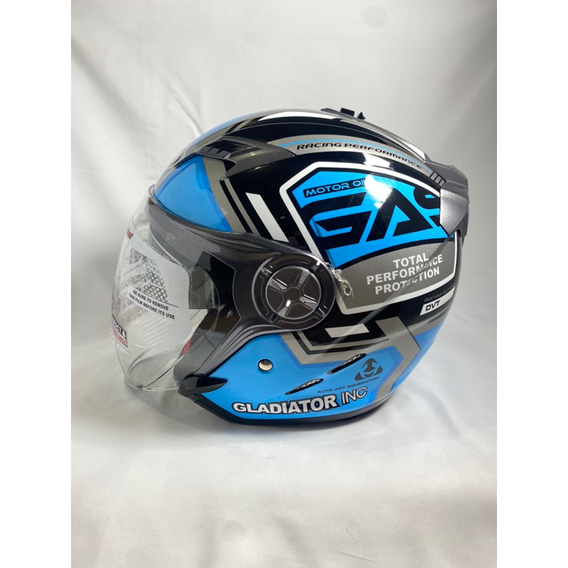 Jual HELM NHK GLADIATOR MOTIF / CORAK GAS BLUE SILVER ( DOUBLE VISOR ...