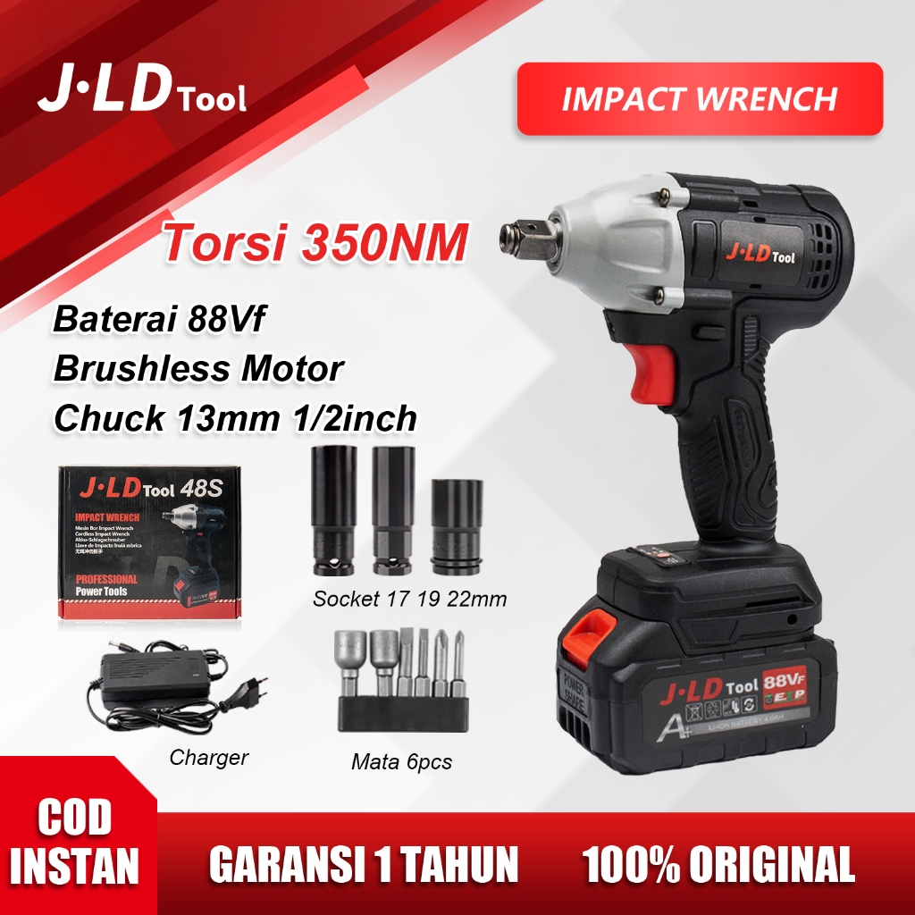 Jual JLD Impact wrench 88Vf Brushless Mesin bor Impact baterai 13MM Impact full set murah 350NM ...