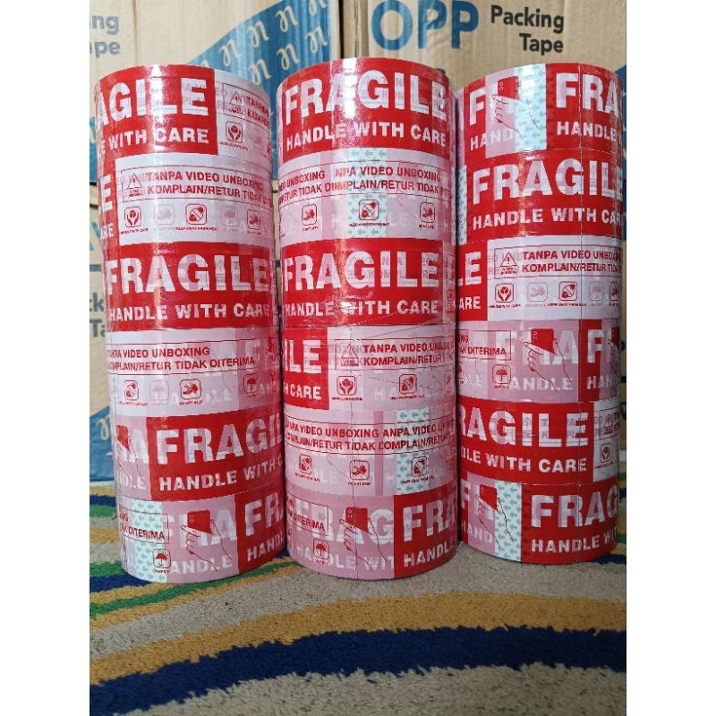 Jual LAKBAN FRAGILE VIDEO UNBOXING(6PCS) 45X100 YARD FRAGILE MERAH PUTIH 100 YARD & 72 YARD ...