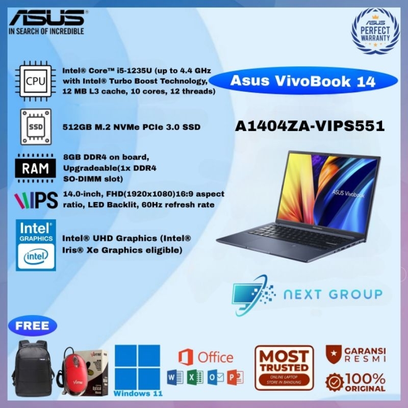 Jual Asus Vivobook 14 A1404ZA-VIPS551 /Core i5-1235U/8GB/512GB SSD/14 ...