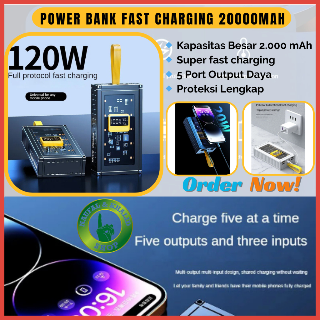 Jual Power Bank Fast Charging 5 Port USB dan Type C 20000mAh | Shopee ...