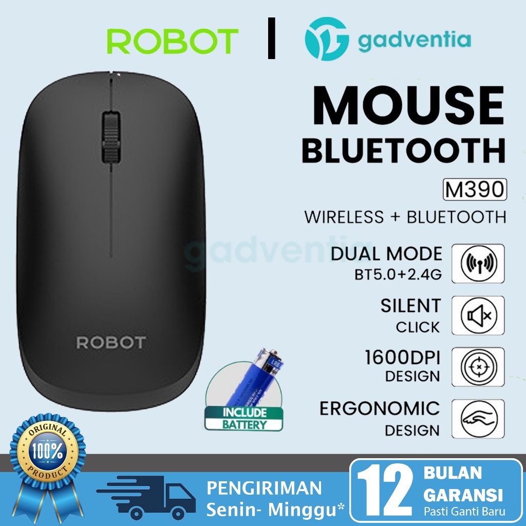 Jual ROBOT M350 M360 M390 Mouse Bluetooth BT 5.0 + Wireless 2in1 Dual ...