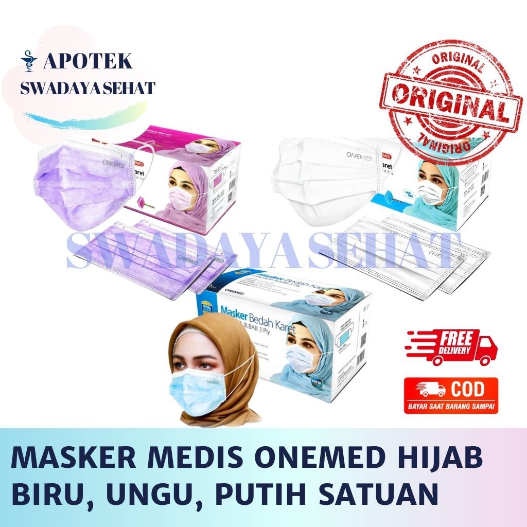 Jual MASKER ONEMED HIJAB Medis 3Ply Bedah - Warna Biru Ungu Putih Use 3 ...