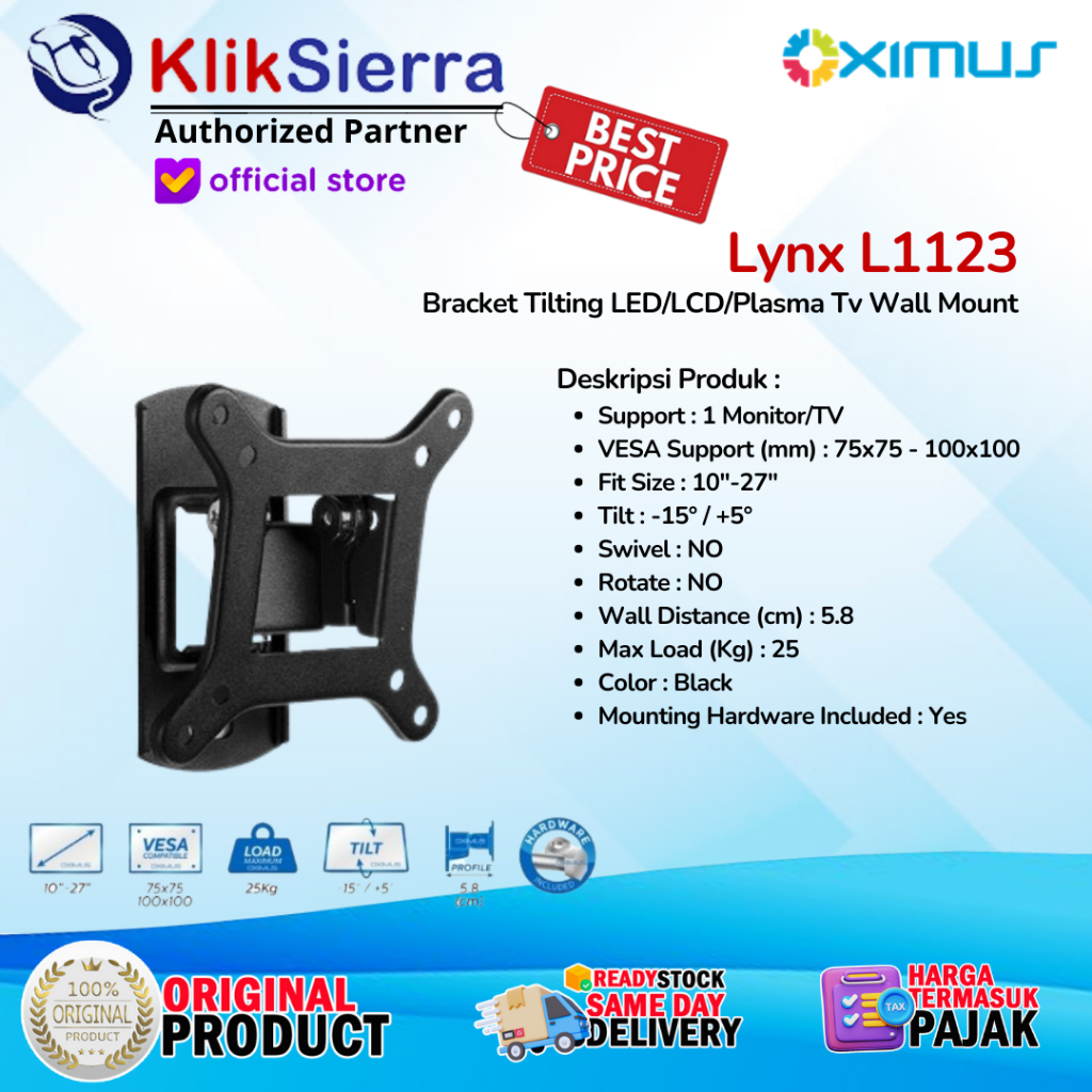 Jual Bracket Tv LCD LED Monitor Breket 10"-27" Oximus Lynx 1123 ...