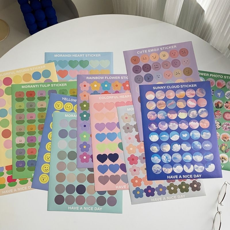 Jual sticker bulat morandi macaroon - stiker bulat besar lembaran ...