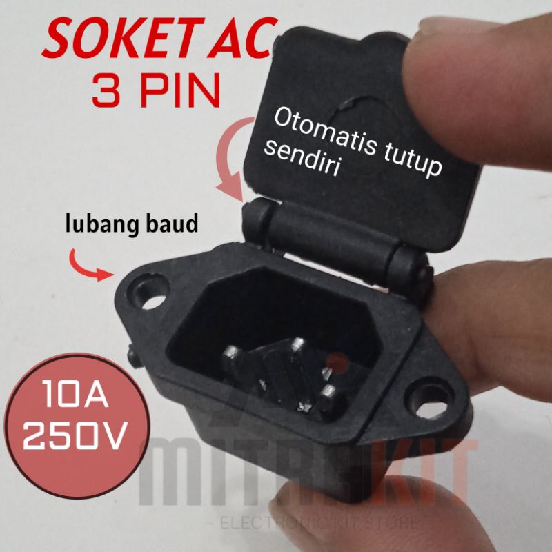 Jual Soket AC 3pin + tutup anti debu percikan air Soket AC cover ...