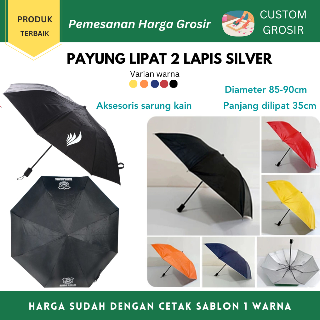 Jual [ payung custom grosir ] payung lipat 2 lapis silver rangka biasa ...