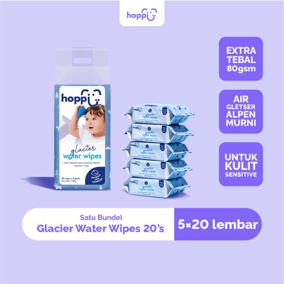 Jual Hoppi Glacier Wet Wipes Tissue Tisu Basah Air Gletser (5 Pak x 20 ...
