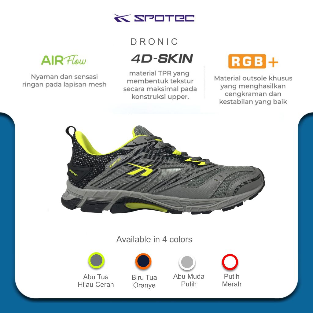 Jual SPOTEC Sepatu RUNNING Artikel DRONIC-Abu Tua/Hijau Cerah | Shopee ...