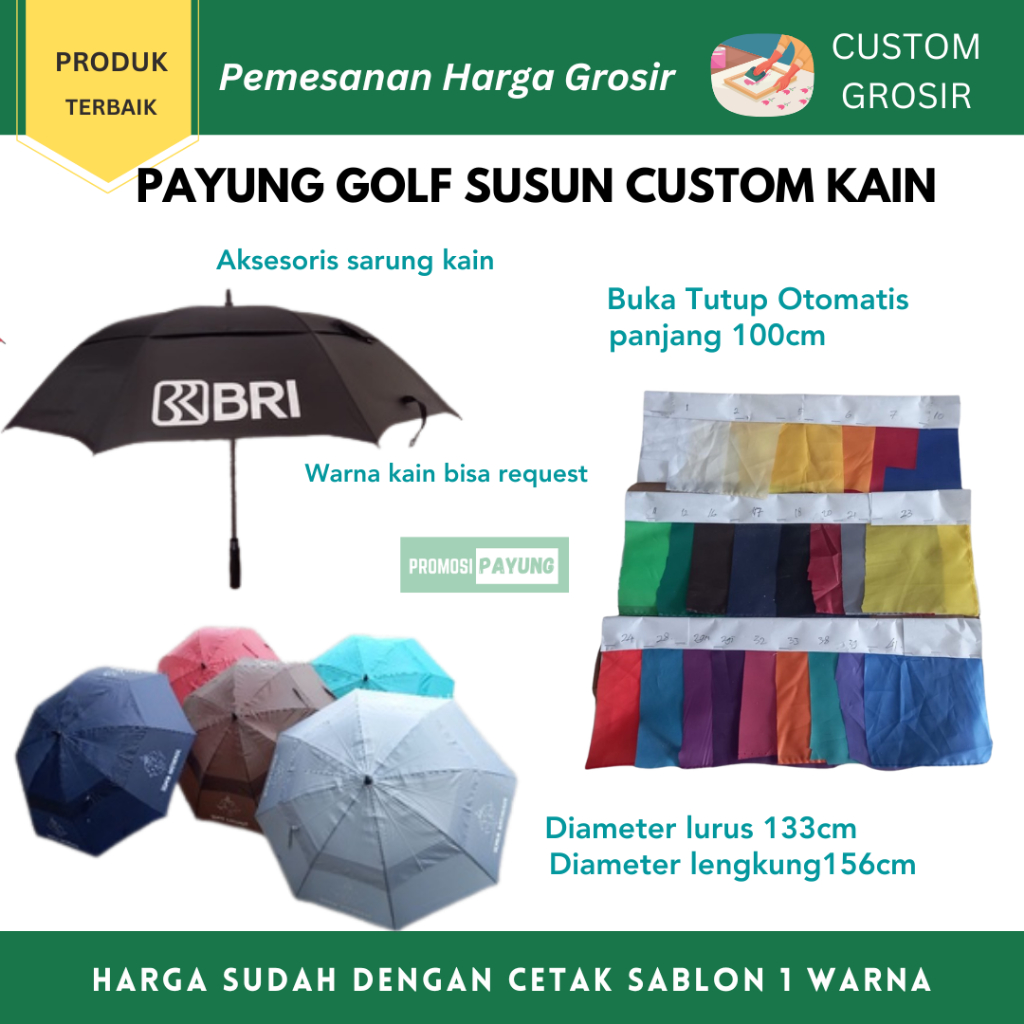 Jual [ payung custom grosir ] payung golf jumbo premium 2 layer semi ...