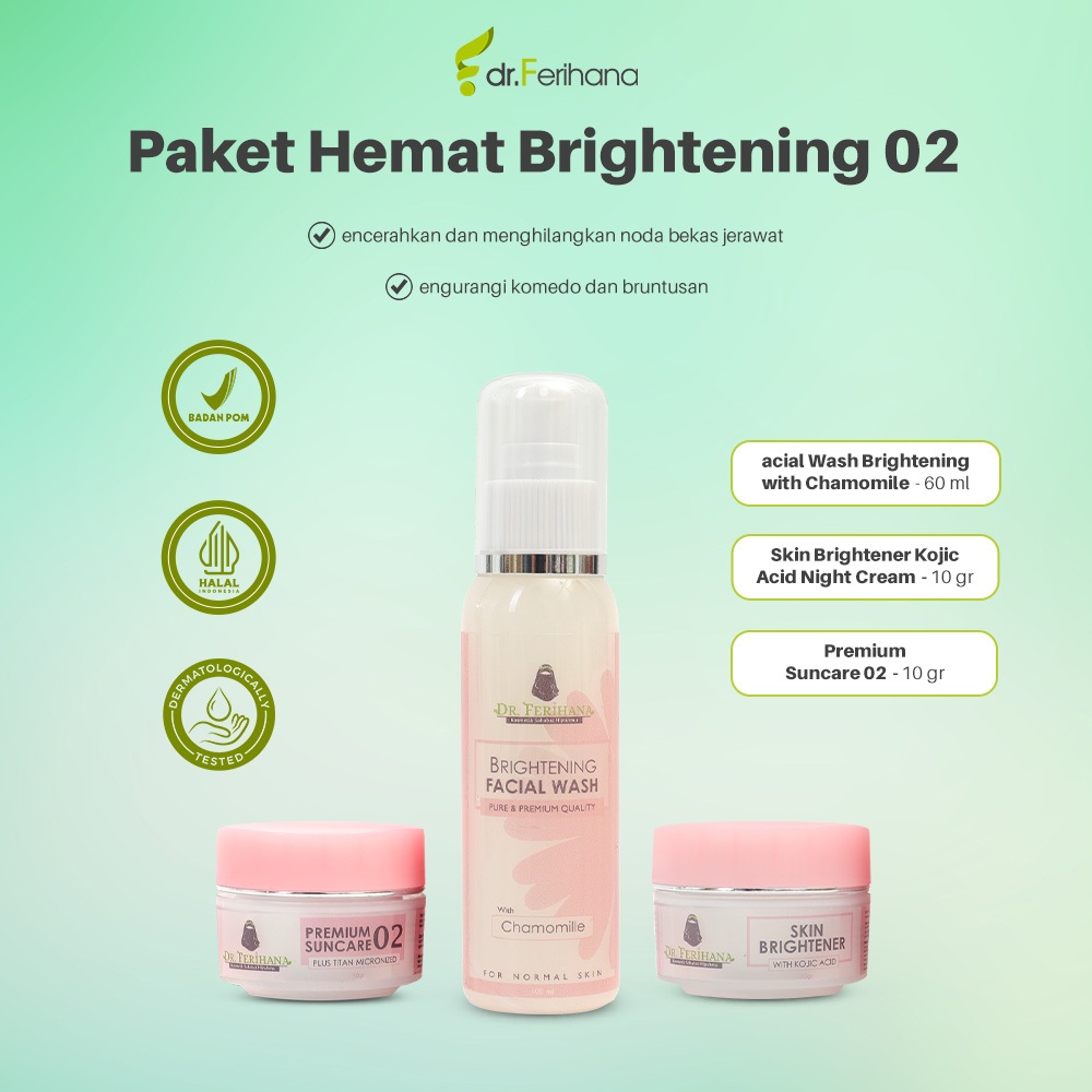 Jual [Paket Hemat Brightening 02] dr. Ferihana (Facial Wash | Sunscreen | Night Cream ...