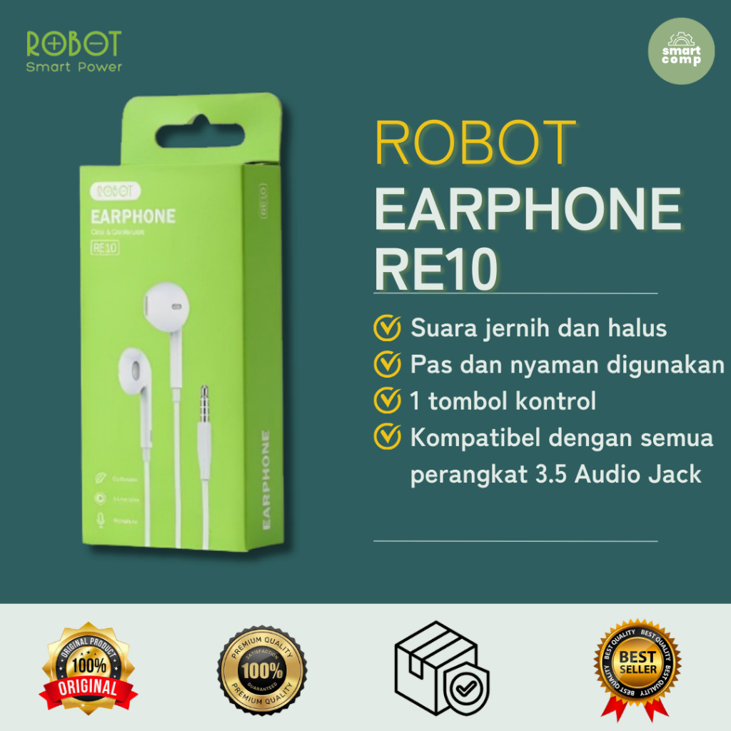 Jual Robot Earphone Wired RE10 for Handphone Laptop Jack 3.5mm Original ...
