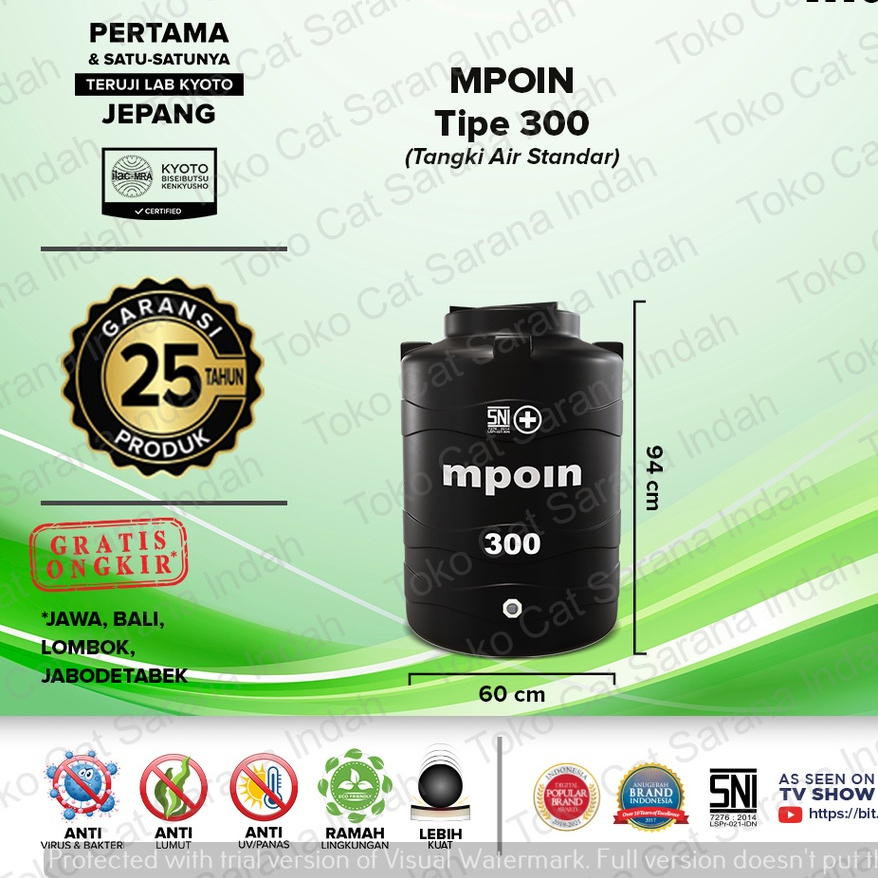 Jual TOREN AIR MPOIN W300 250L WATER TANK TOREN TANDON HITAM 250 L W ...