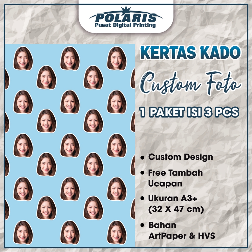 Jual KERTAS KADO CUSTOM (3 lembar A3+) Pakai Foto Sendiri / Idol ...