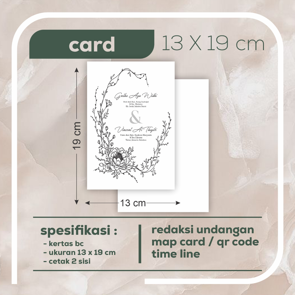 Jual Card 13 X 19 | undangan lembaran / samir / qr map code / quote ...
