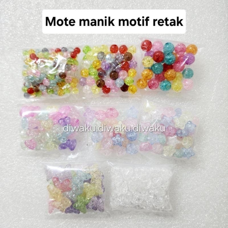 Jual 15gr Mote manik bola bulat kupu bintang love motif retak pecah 6mm ...