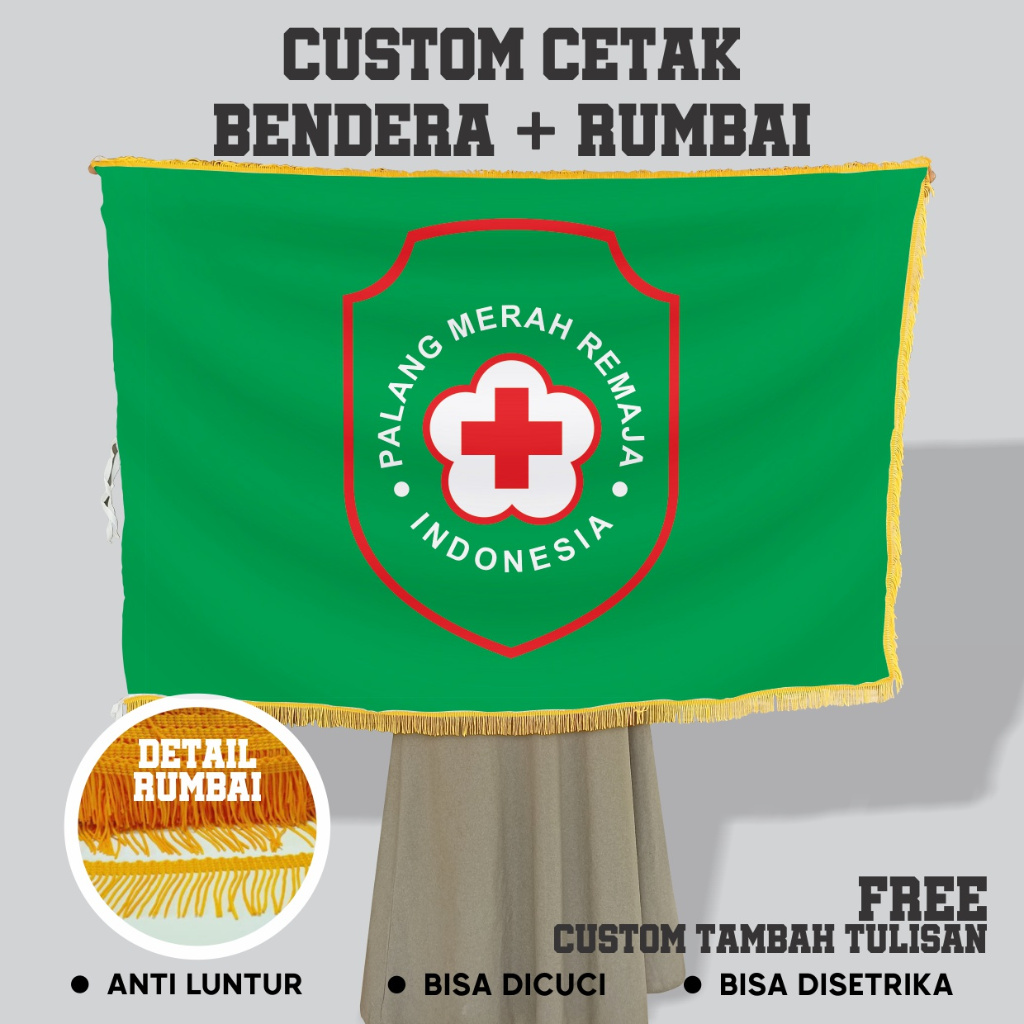 Jual Bendera Ruangan Pataka Logo PMR Hijau bolak balik 2 sisi plus ...
