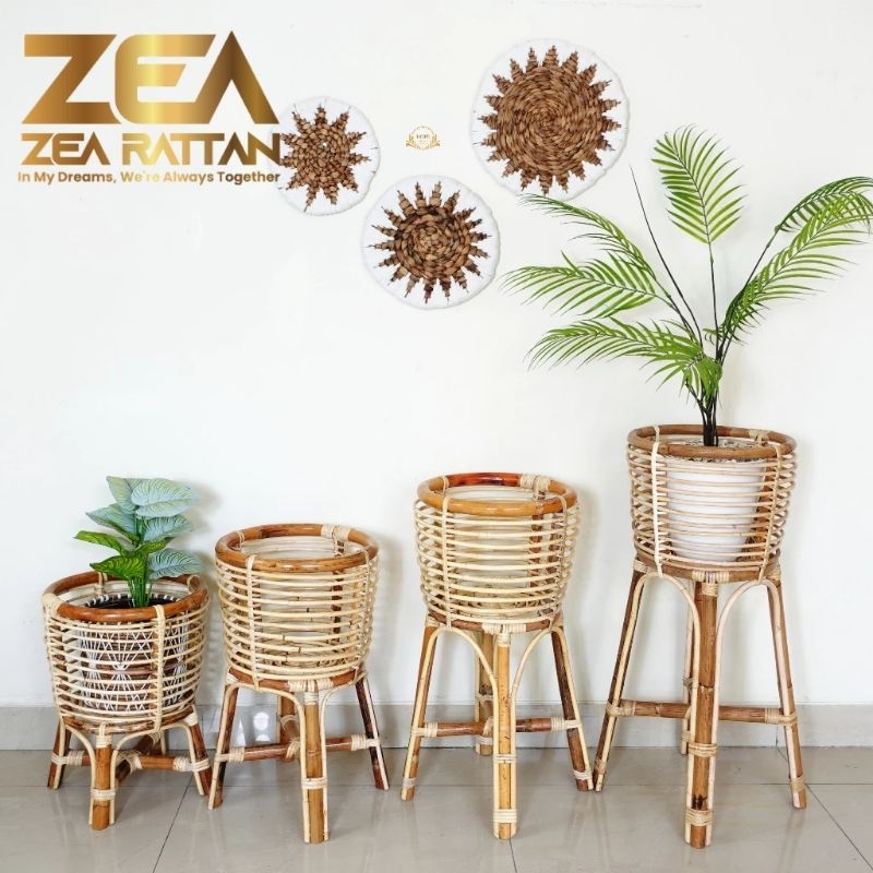 Jual Standing Pot Tanaman Rotan Alami Natural Murah Minimalis High ...