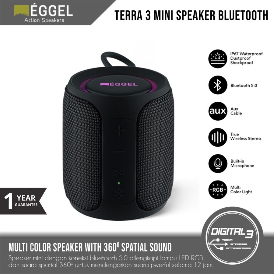 Jual EGGEL Terra 3 Mini S Speaker Bluetooth Wireless IP67 TWS Call AUX ...