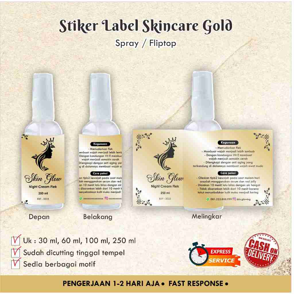 Jual STIKER GOLD SKINCARE BOTOL FLIPTOP & SPRAY / KOSMETIK / KEMASAN ...