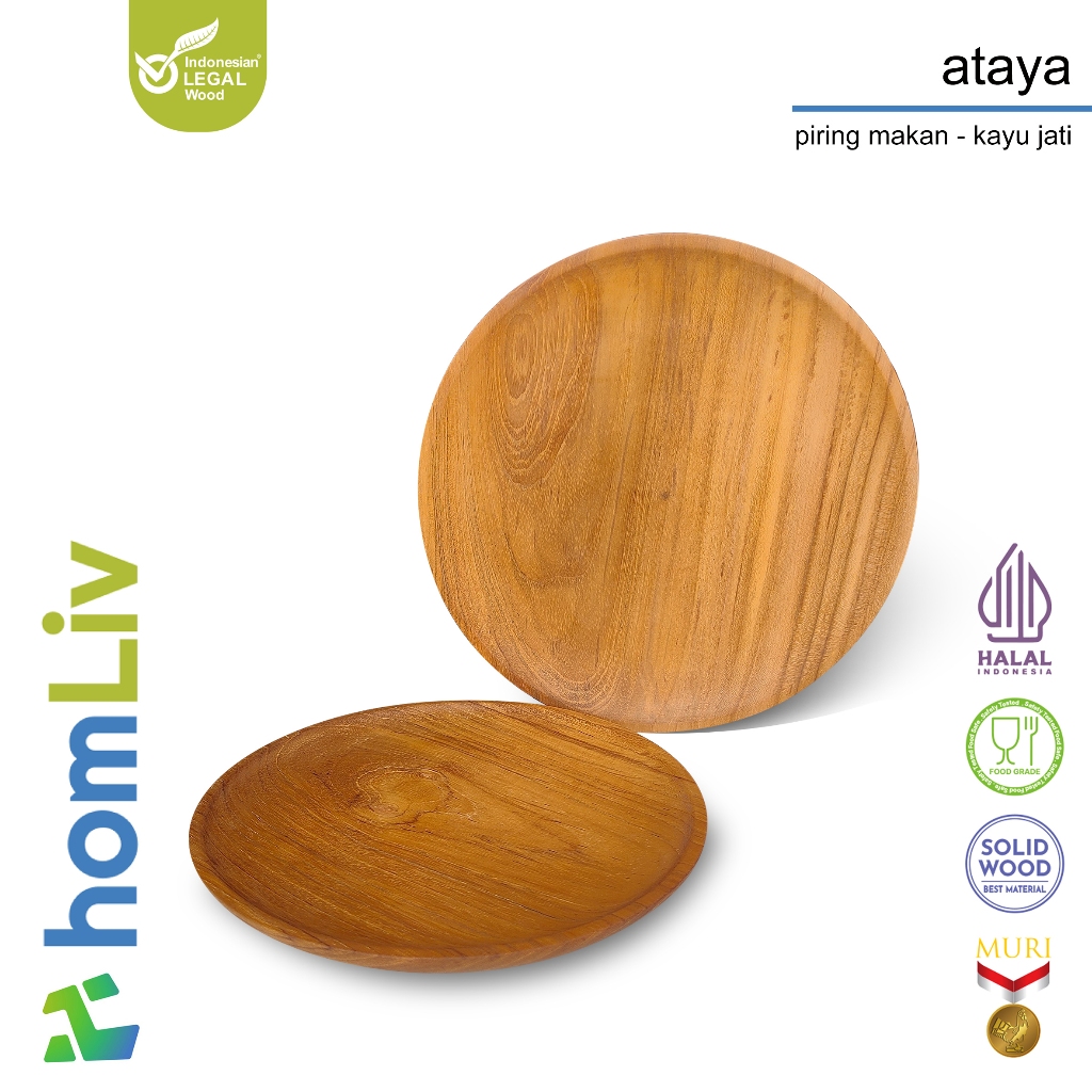Jual homLiv Piring Makan Kayu Jati Ataya - Wooden Plate Food Grade | Shopee Indonesia