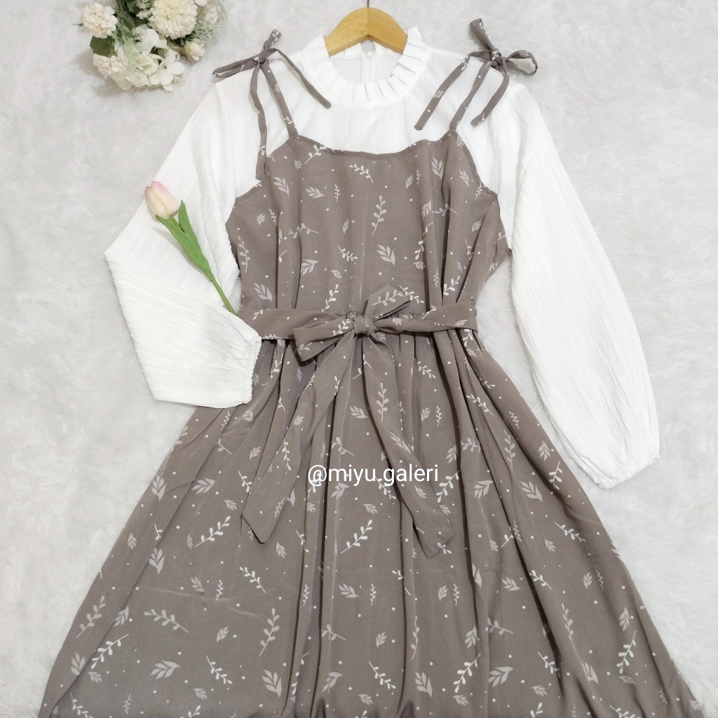 Jual Aecha Gamis Overall Crinkle mix Lady crush motif bunga cey plaid ...