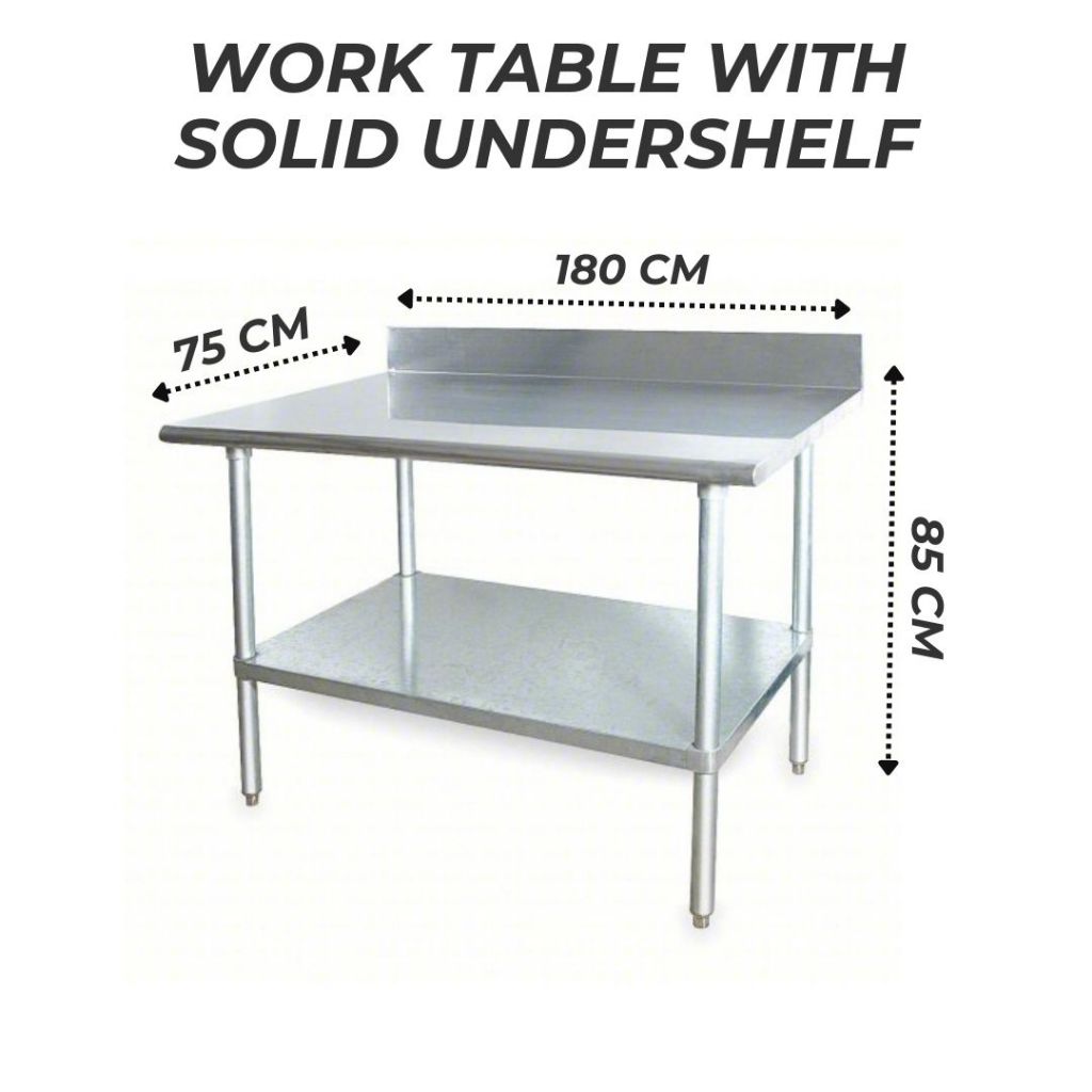 Jual WORKING TABLE STAINLESS W/ SOLID UNDERSHELF 180X75X85CM(304,201 ...