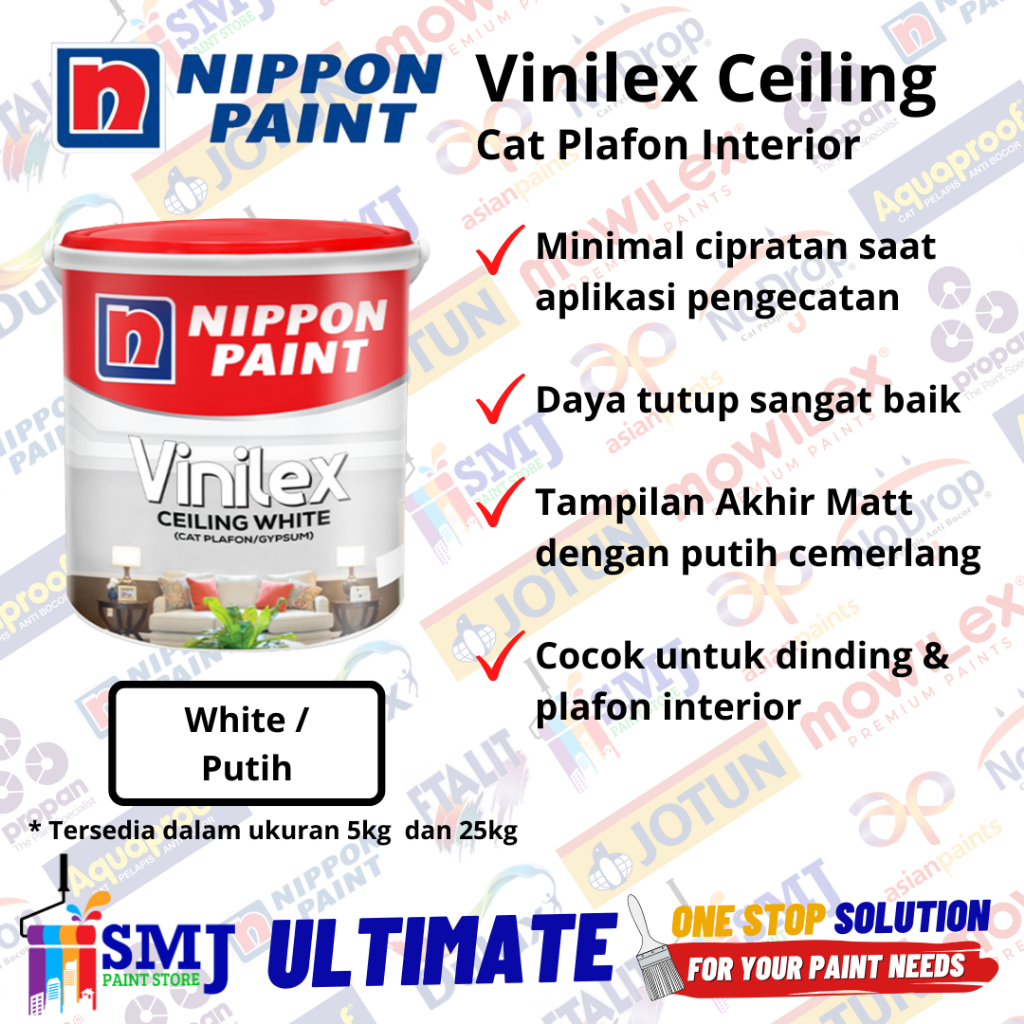 Jual Cat Plafon Gypsum NIPPON PAINT VINILEX CEILING Putih / White 001 ...